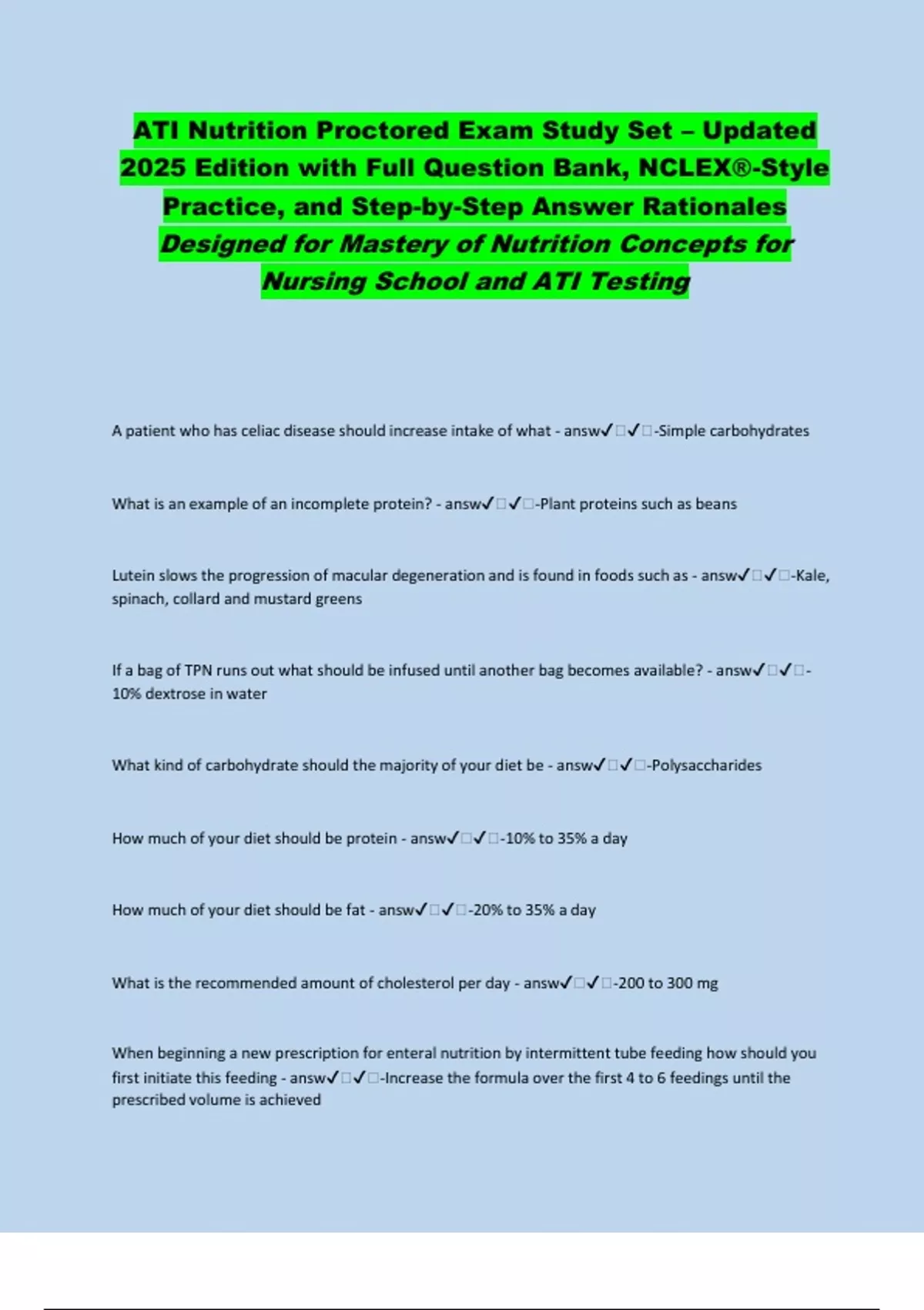 ATI Nutrition Proctored Exam Study Set – Updated 2025 Edition with Full ...