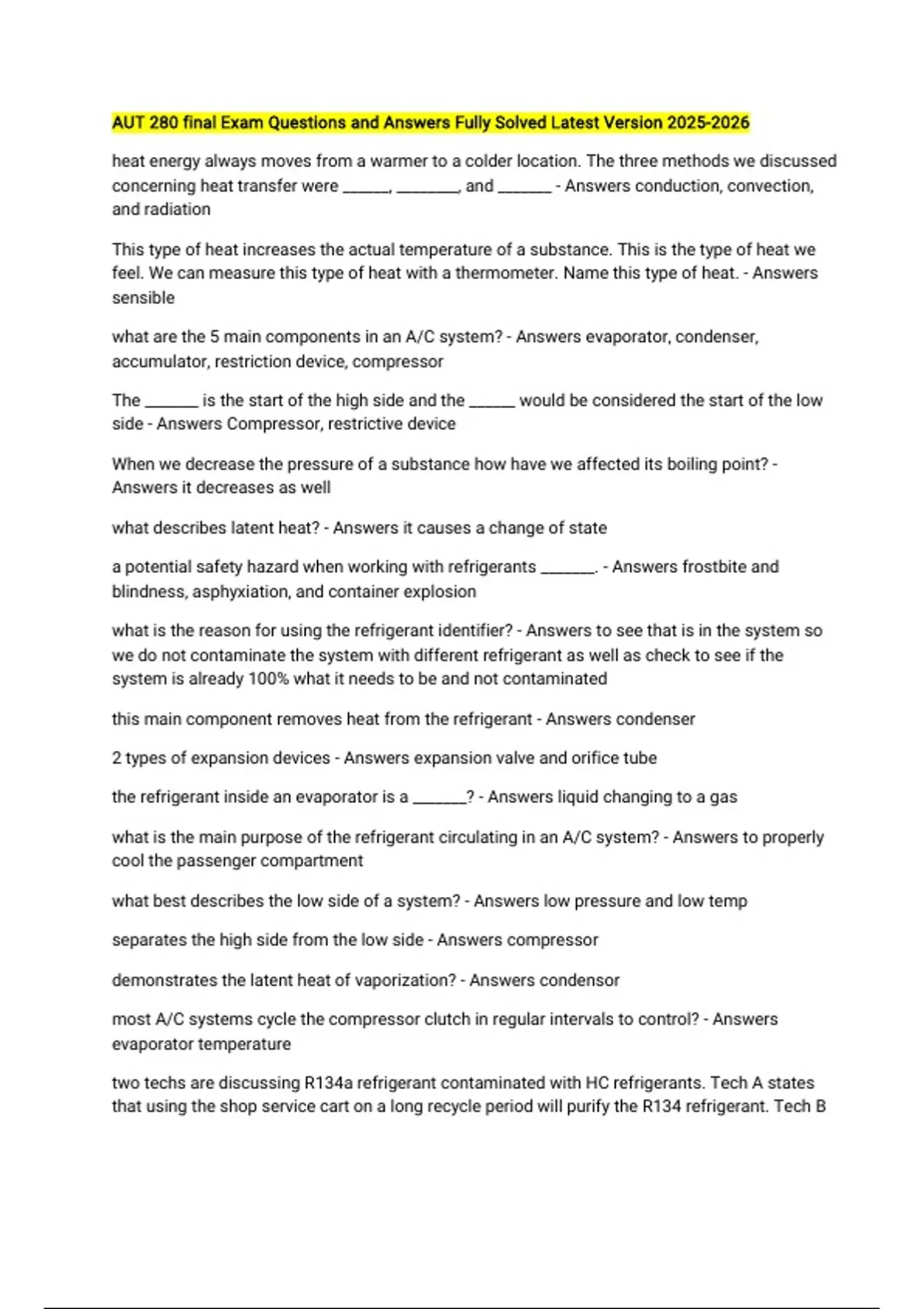 AUT 280 final Exam Questions and Answers Fully Solved Latest Version ...