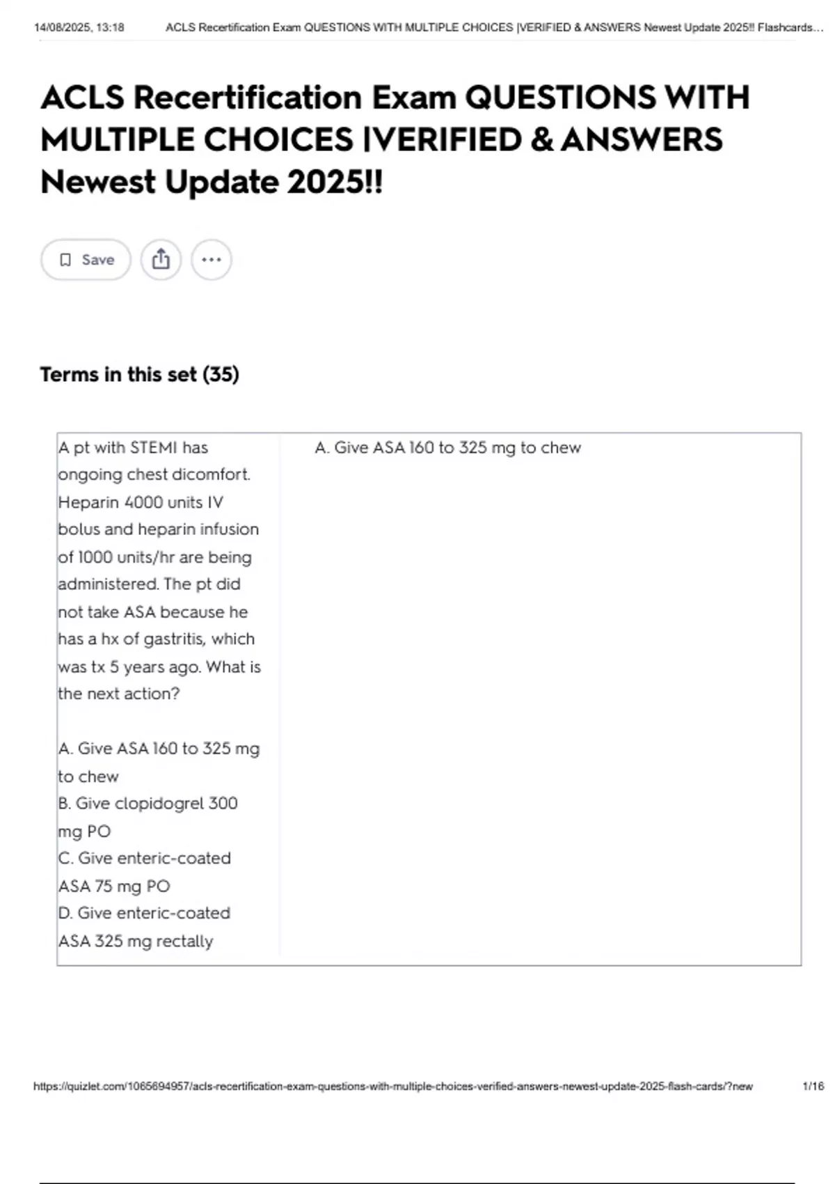 ACLS Recertification Exam QUESTIONS WITH MULTIPLE CHOICES |VERIFIED & ANSWERS Newest Update 2025 ...