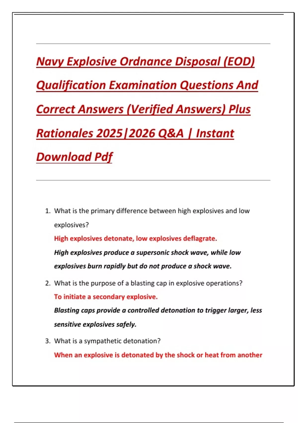 Navy Explosive Ordnance Disposal (EOD) Qualification Examination ...