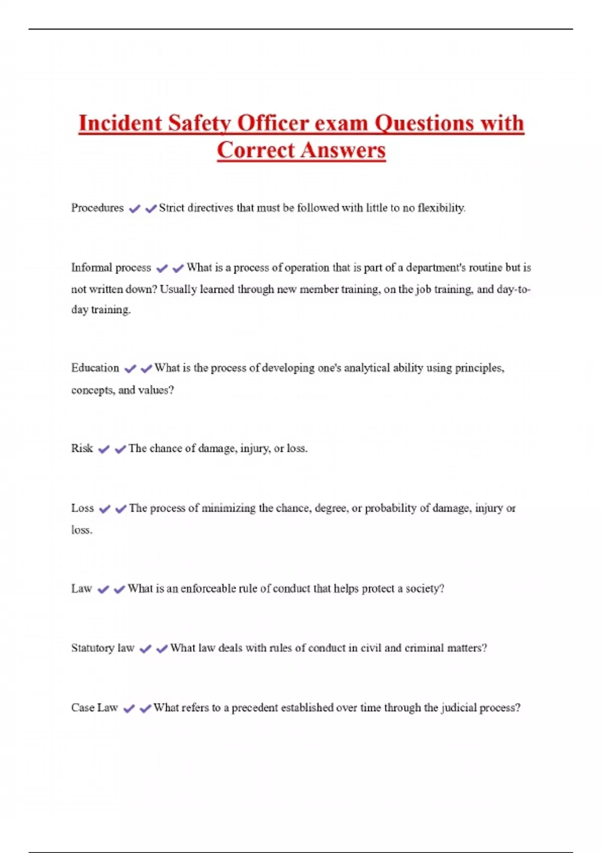 Incident Safety Officer exam Questions with Correct Answers - Incident ...