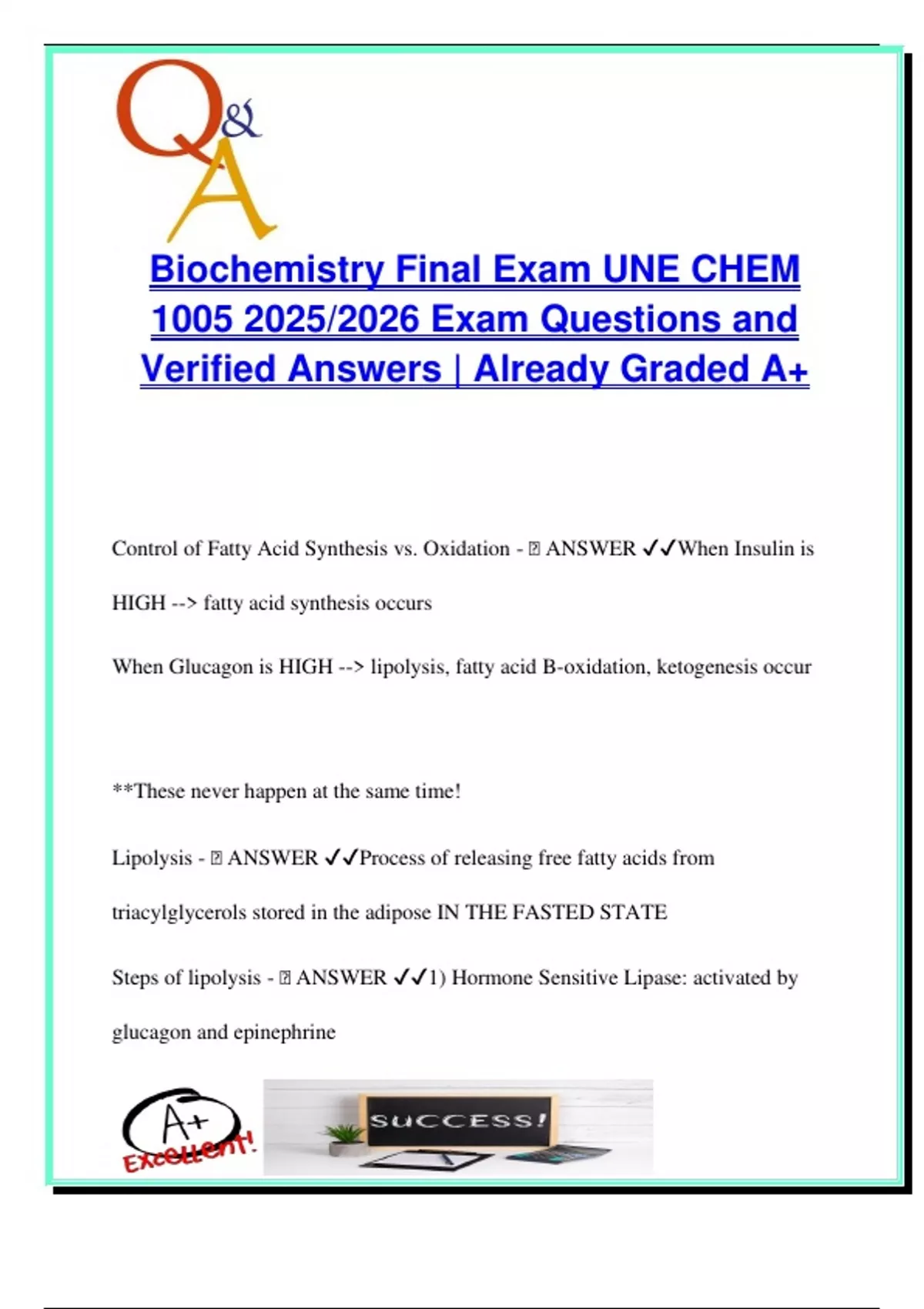 Biochemistry Final Exam – UNE CHEM 1005 | 2025/2026 | 100+ A+ Verified ...