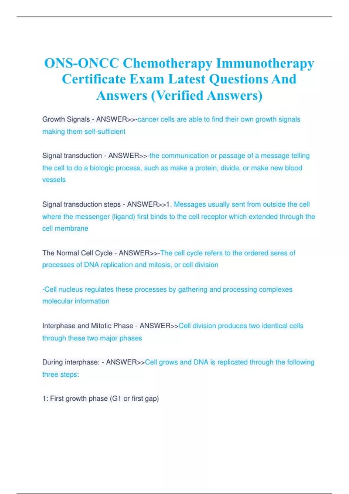 ONS/ONCC Chemotherapy Immunotherapy Certificate Exam – Complete Q&A ...