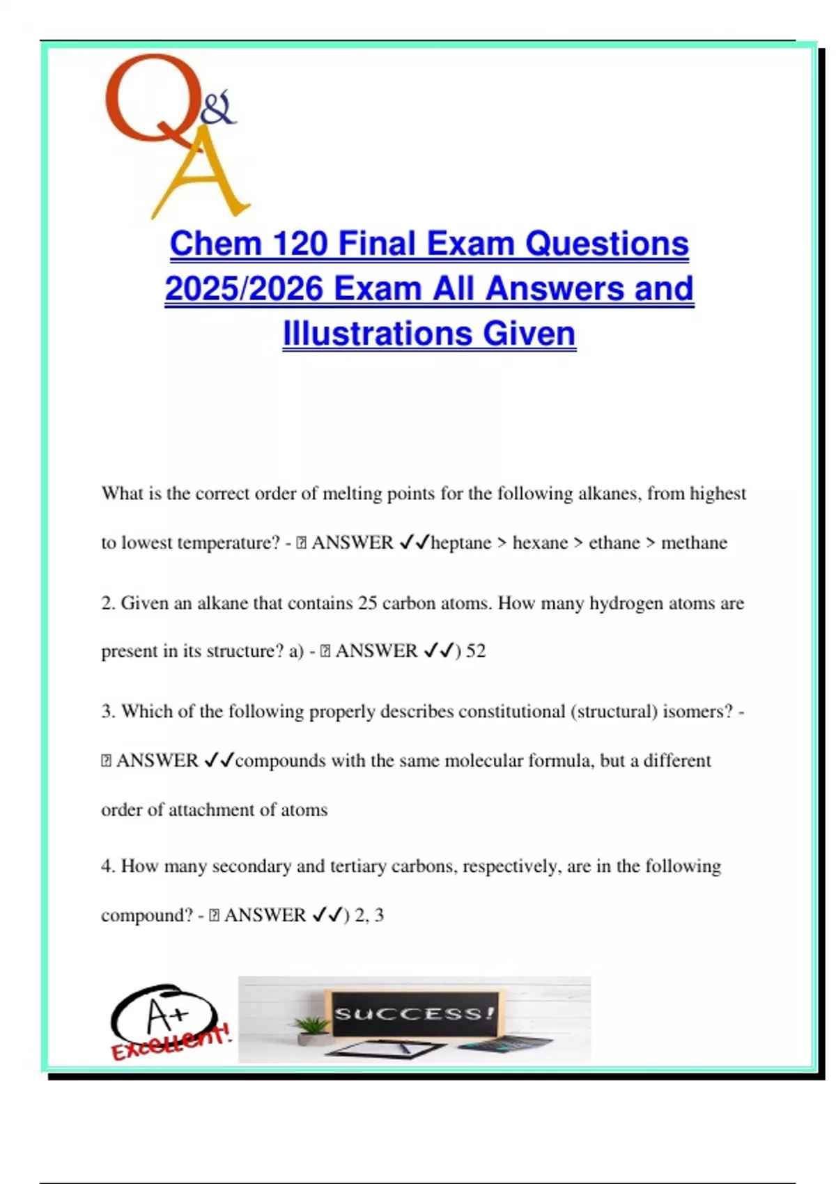 CHEM 120 Final Exam – 100+ Questions on Organic Chemistry, Metabolism ...