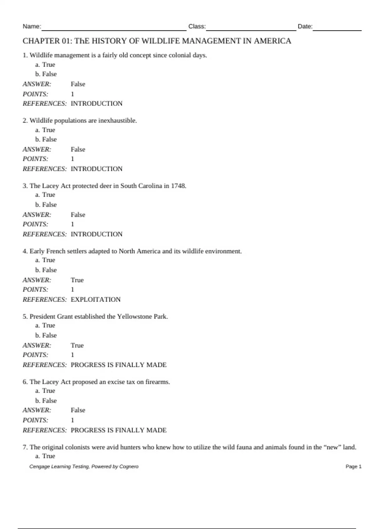 test bank, practice questions: Wildlife & Natural Resource Management ...