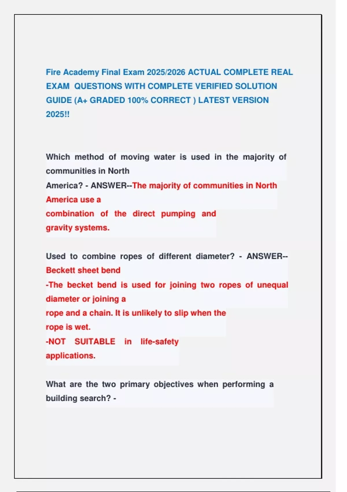Fire Academy Final Exam 2025/2026 ACTUAL COMPLETE REAL EXAM QUESTIONS ...