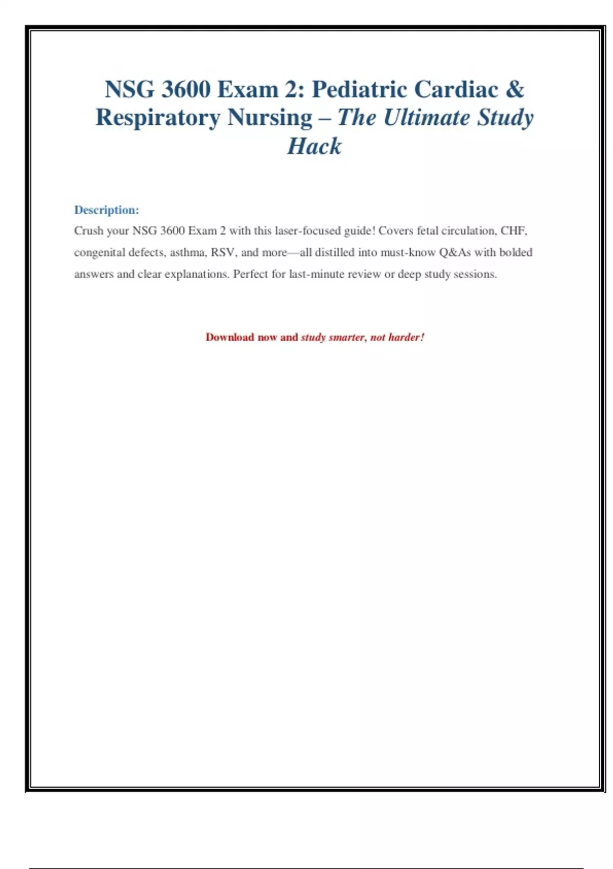 NSG 3600 Exam 2 Unlocked: Pediatric Cardiac Nursing Secrets (2026 ...
