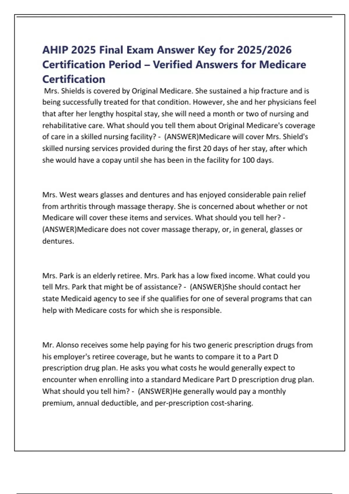 AHIP 2025 Final Exam Answer Key for 2025/2026 Certification Period ...