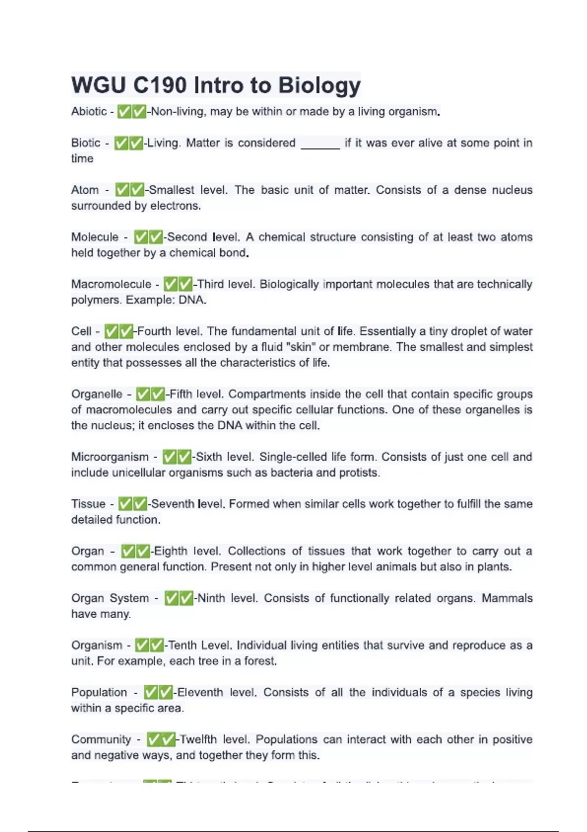 WGU C190 Intro to Biology Review Questions and Answers Solved 100 ...