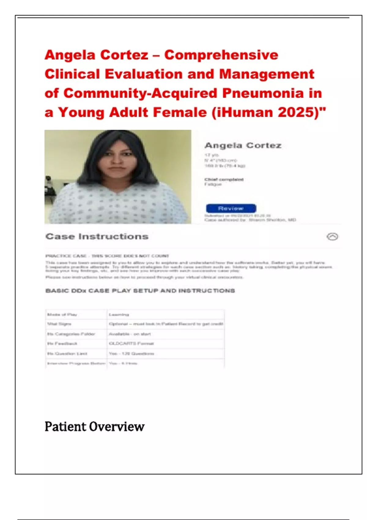 Angela Cortez – Comprehensive Clinical Evaluation and Management of ...