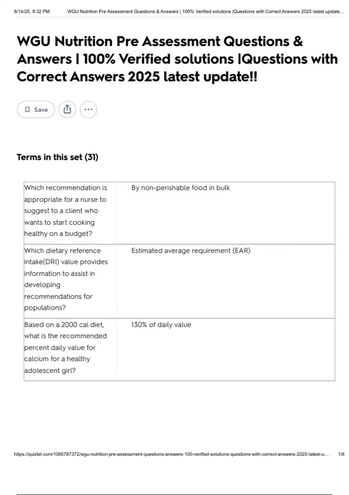 WGU Nutrition Pre Assessment Questions & Answers | 100% Verified ...