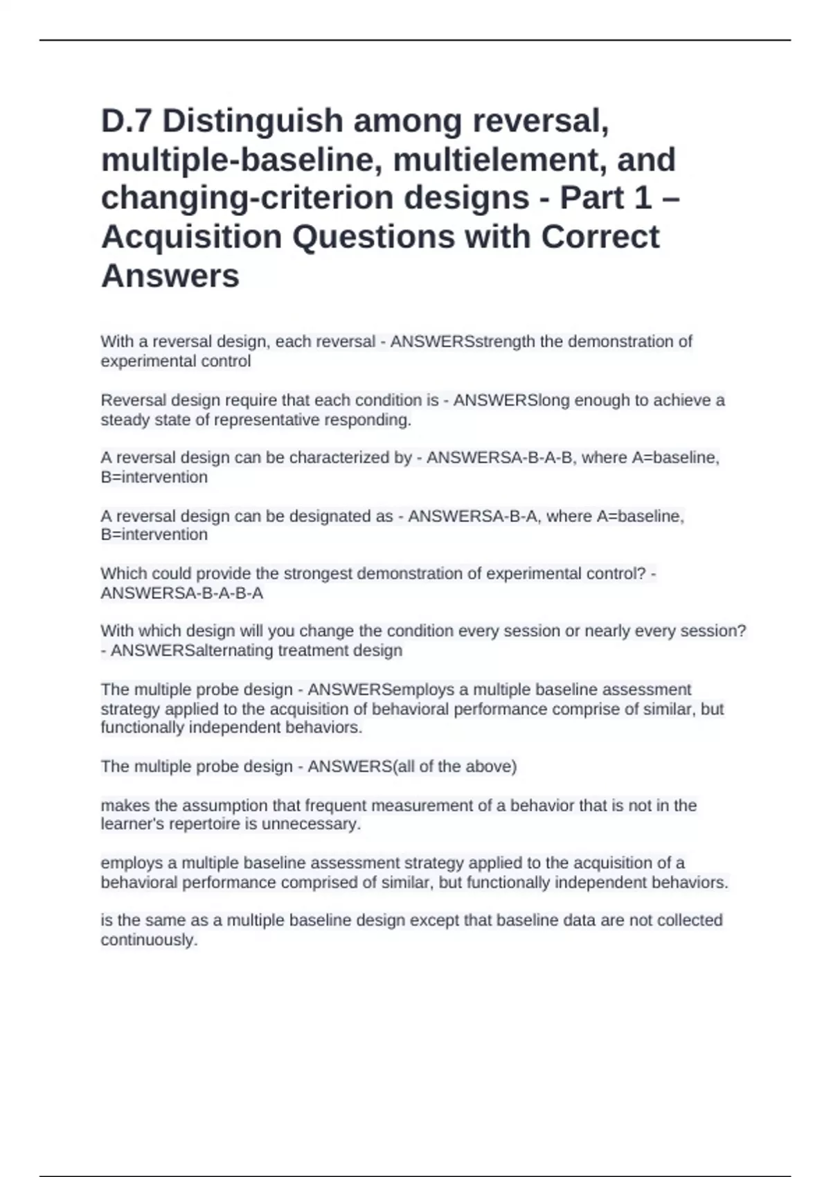 D.7 Distinguish among reversal, multiple-baseline, multielement, and ...