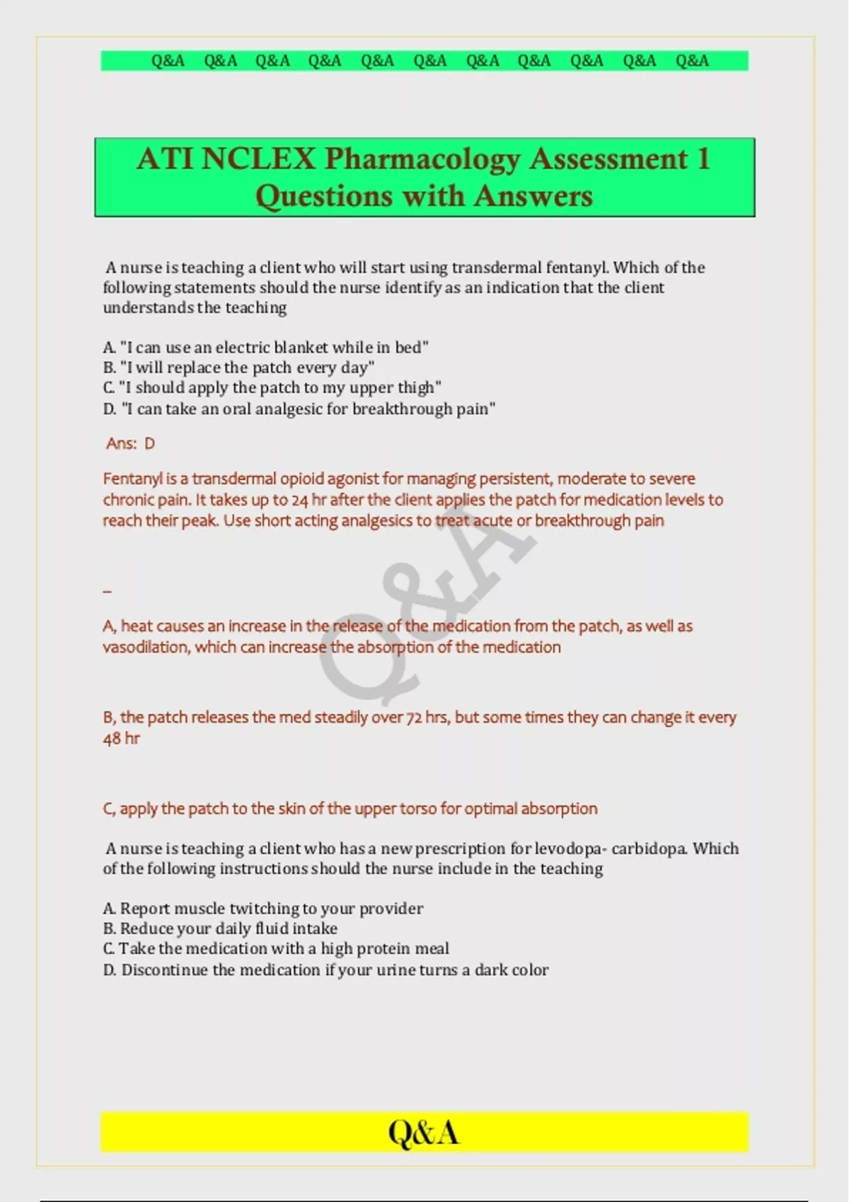 ATI NCLEX Pharmacology Assessment 1 Questions with Answers - ATI NCLEX ...