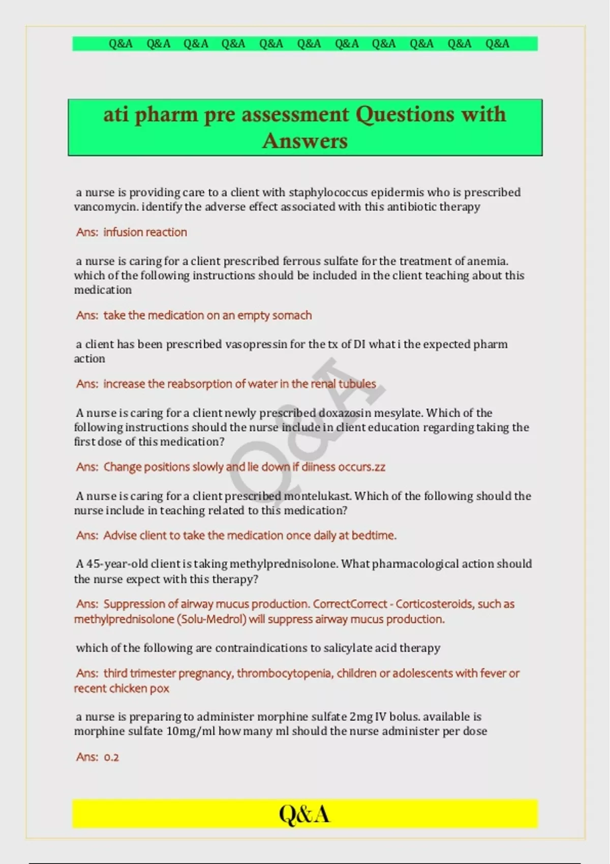 ati pharm pre assessment Questions with Answers - ATI Pharm - Stuvia US