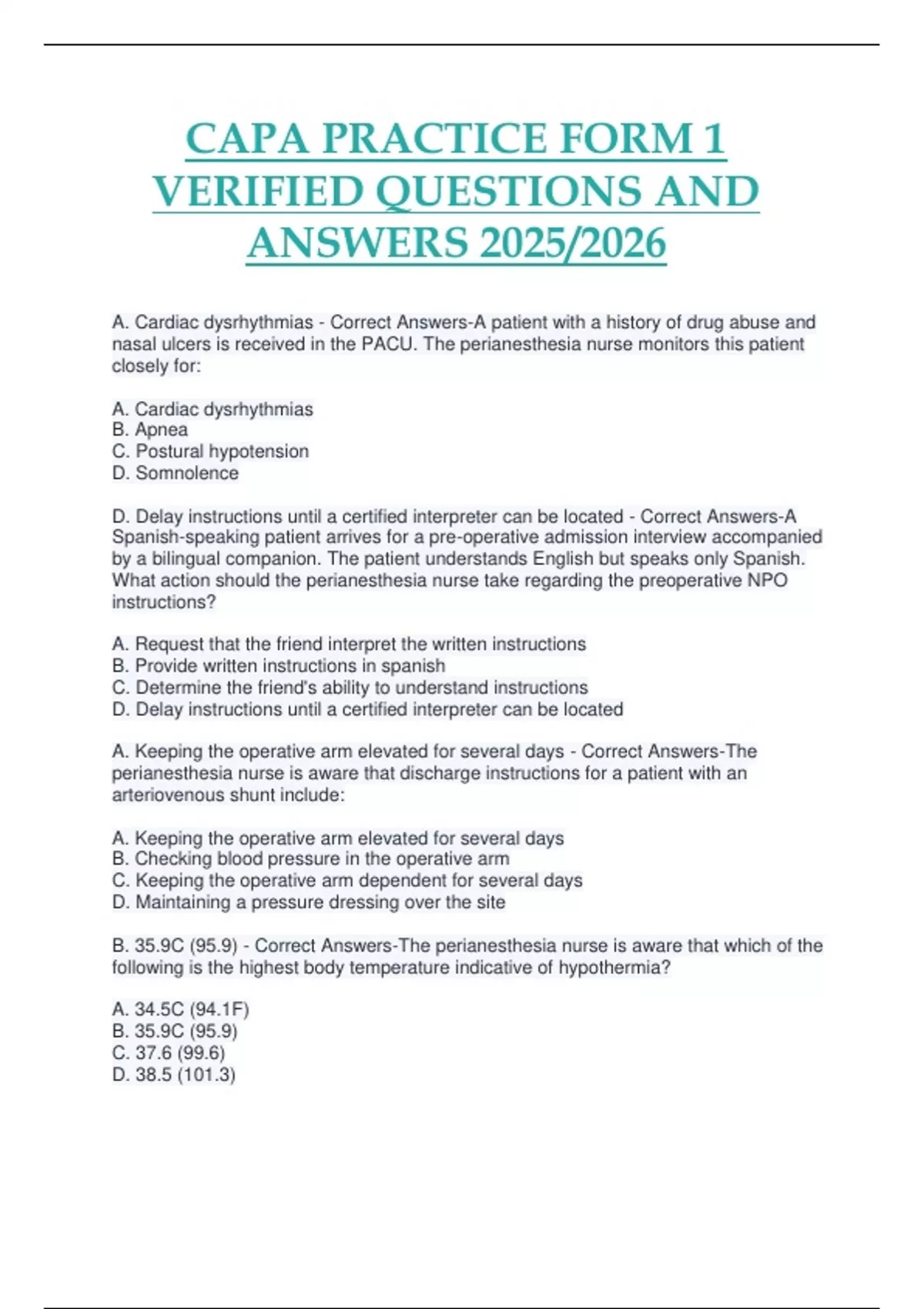 CAPA Practice Form 1 – Verified Questions and Answers (2025/2026 ...