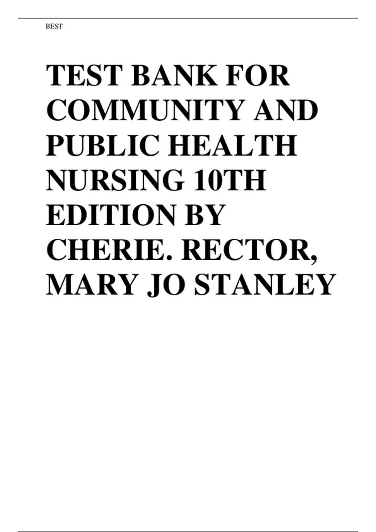 Test Bank For Community and Public Health Nursing 10th Edition By ...