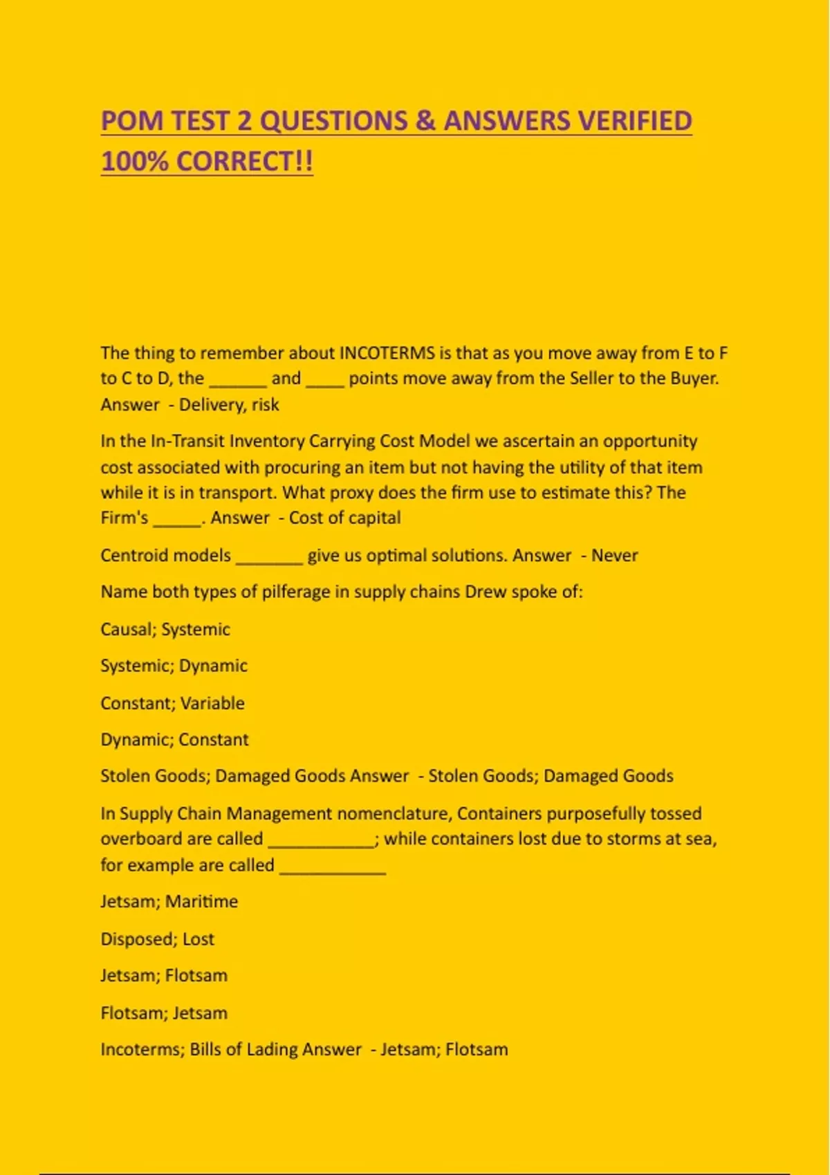 POM TEST 2 QUESTIONS & ANSWERS VERIFIED 100% CORRECT!! - POM - Stuvia US