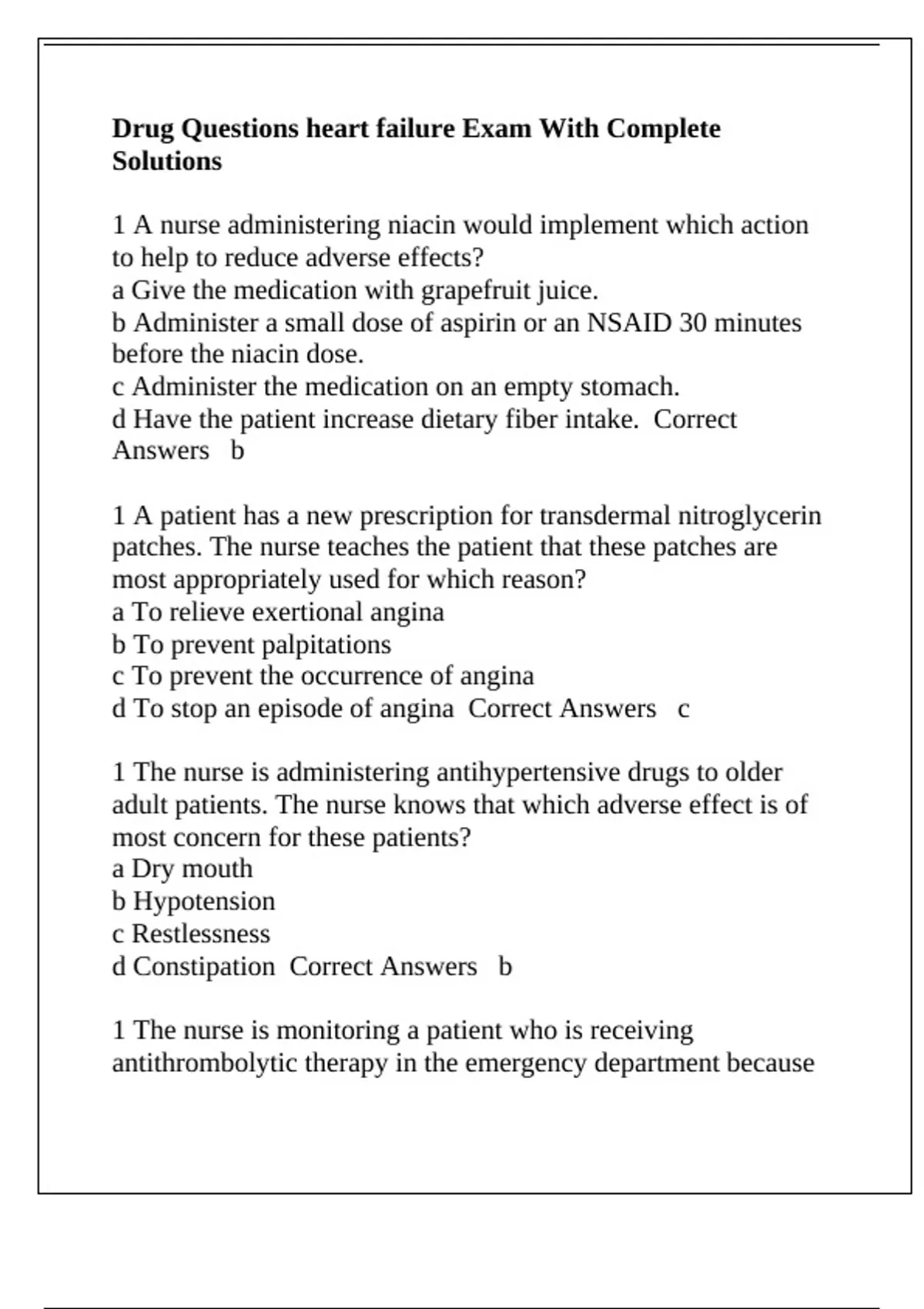 Drug Questions heart failure Exam With Complete Solutions - Heart ...