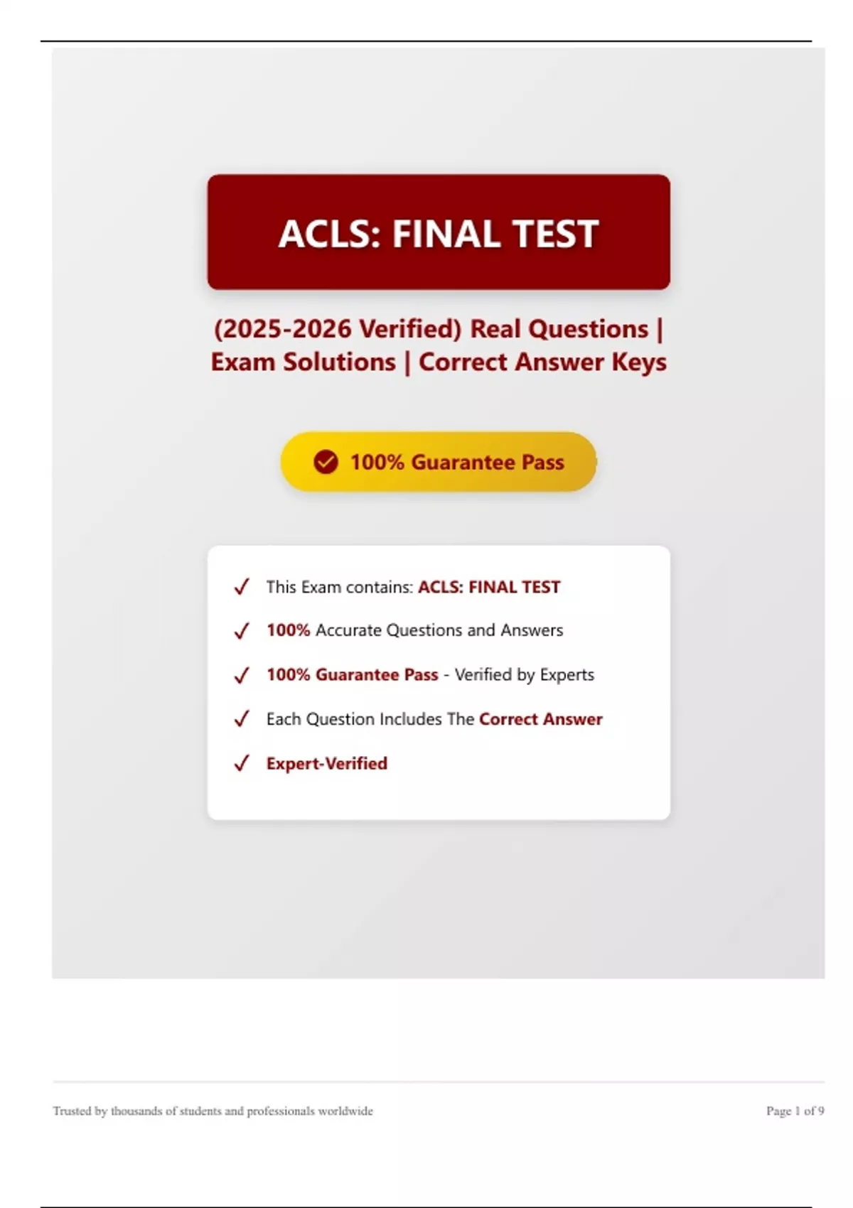 ACLS: FINAL TEST ( Verified) Real Questions | Exam Solutions | Correct ...