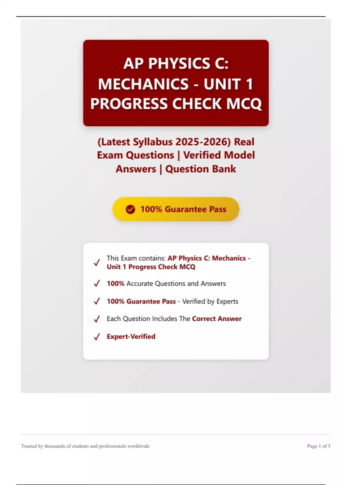 AP PHYSICS C: MECHANICS – UNIT 1 PROGRESS CHECK MCQ (Latest Syllabus ...