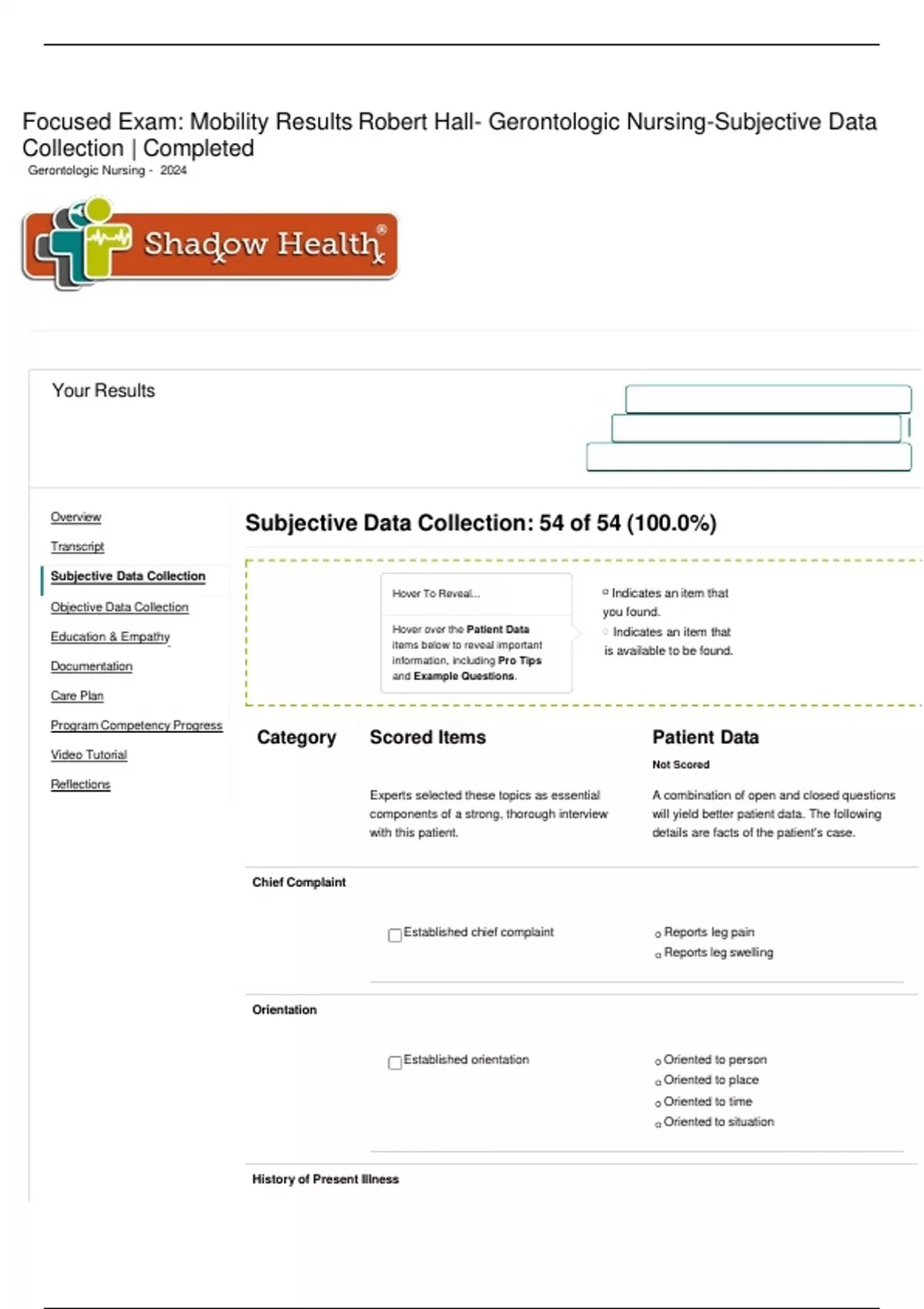 Focused Exam: Mobility Results Robert Hall- Gerontologic Nursing ...