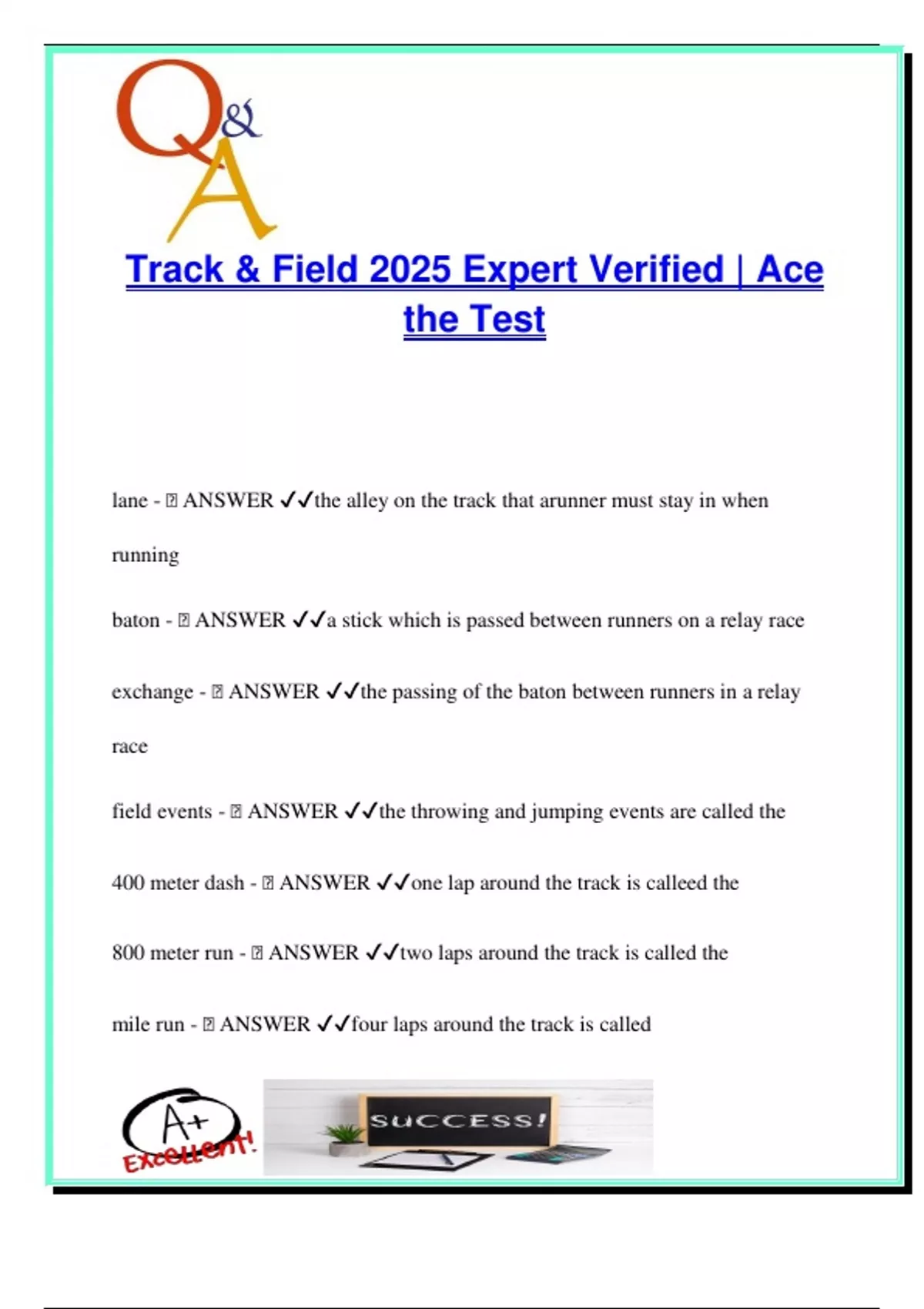 Track & Field Exam 2025/2026 – 40+ Verified Q&A | Running Events, Field ...