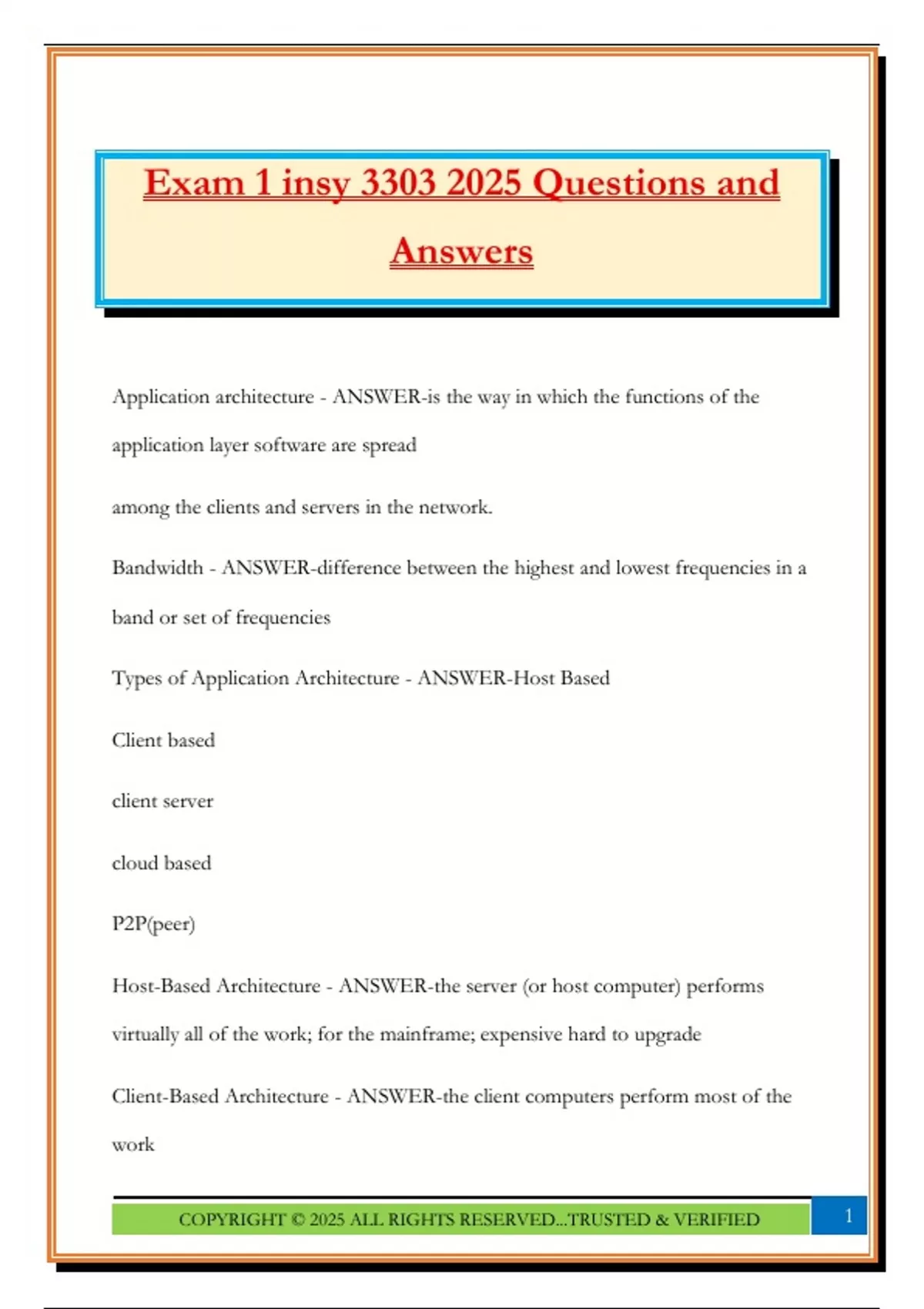 Exam 1 insy Questions and Answers - INSY 3303 - Stuvia US