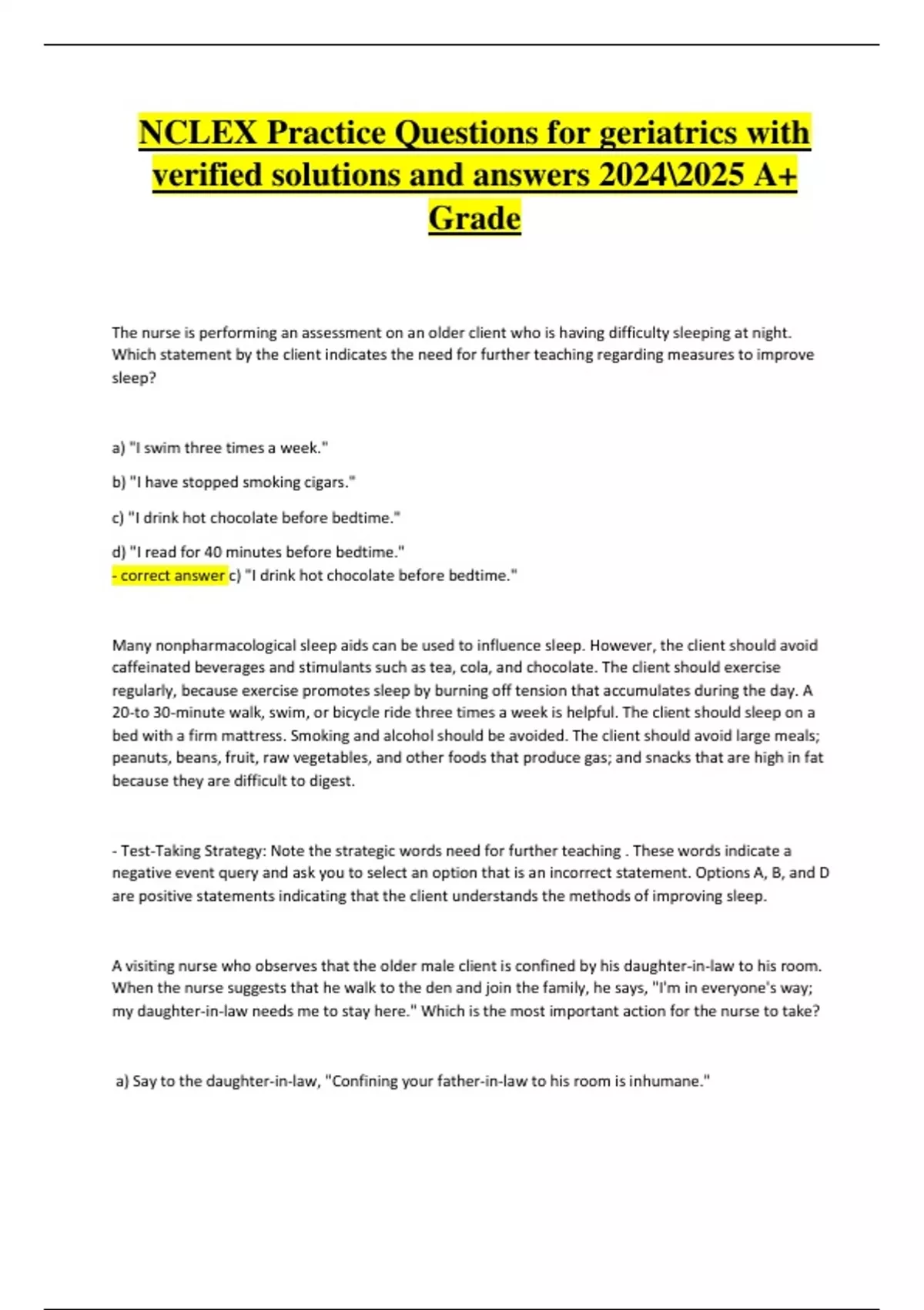 NCLEX Practice Questions for Geriatrics – Test Questions with 100% ...