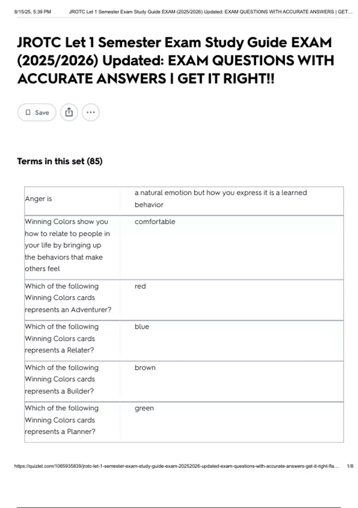 JROTC Let 1 Semester Exam Study Guide EXAM (2025/2026) Updated: EXAM ...