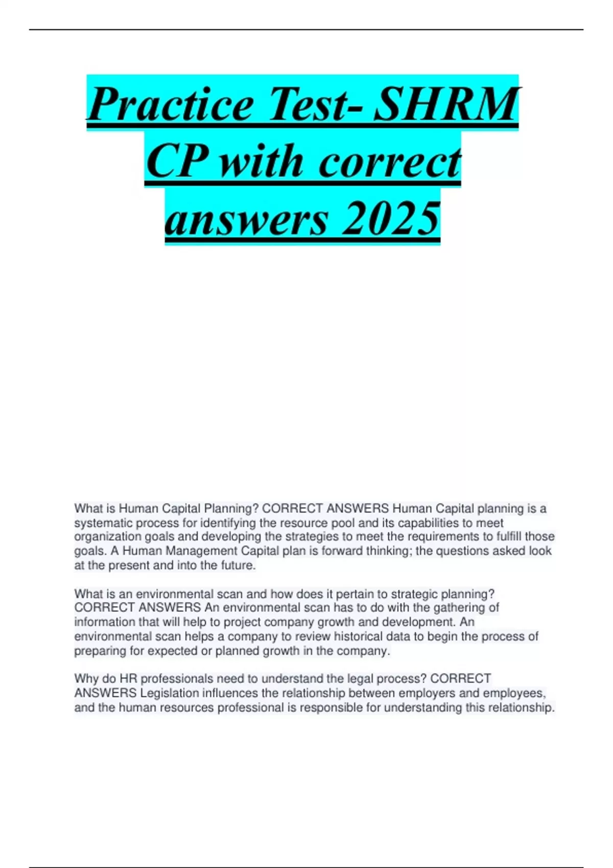 Practice Test- SHRM CP with correct answers 2025 - Practice Test- SHRM ...