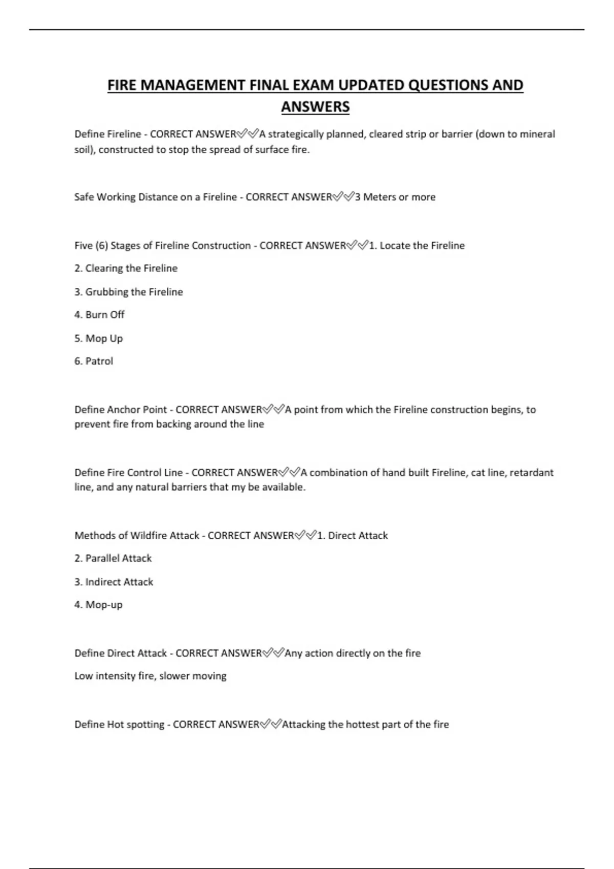 FIRE MANAGEMENT FINAL EXAM UPDATED QUESTIONS AND ANSWERS - FIRE ...