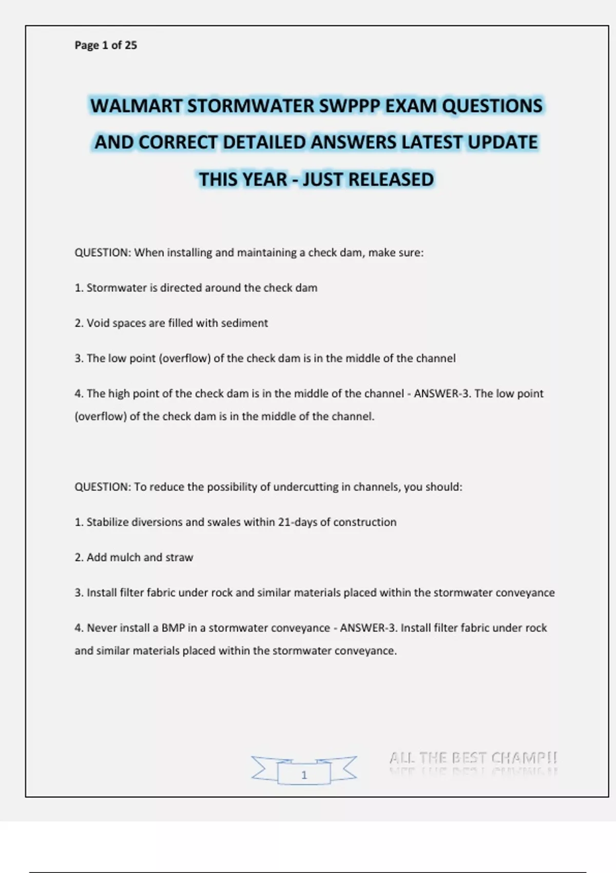 WALMART STORMWATER SWPPP EXAM QUESTIONS AND CORRECT DETAILED ANSWERS ...