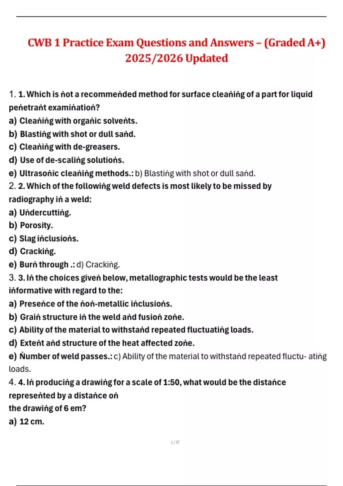 CWB Level 1 – Practice Exam Questions and Answers (Graded A+) Updated ...