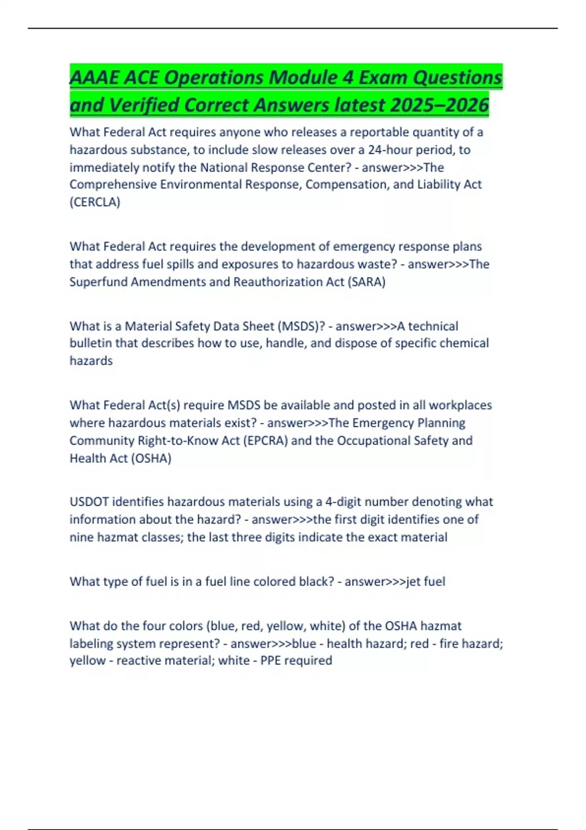 AAAE ACE Operations Module 4 Exam Questions and Verified Correct ...