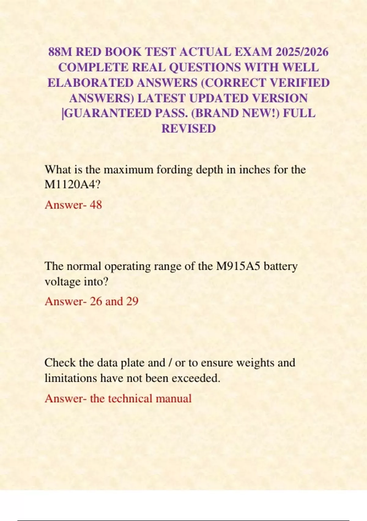 88M RED BOOK TEST ACTUAL EXAM 2025/2026 COMPLETE REAL QUESTIONS WITH ...