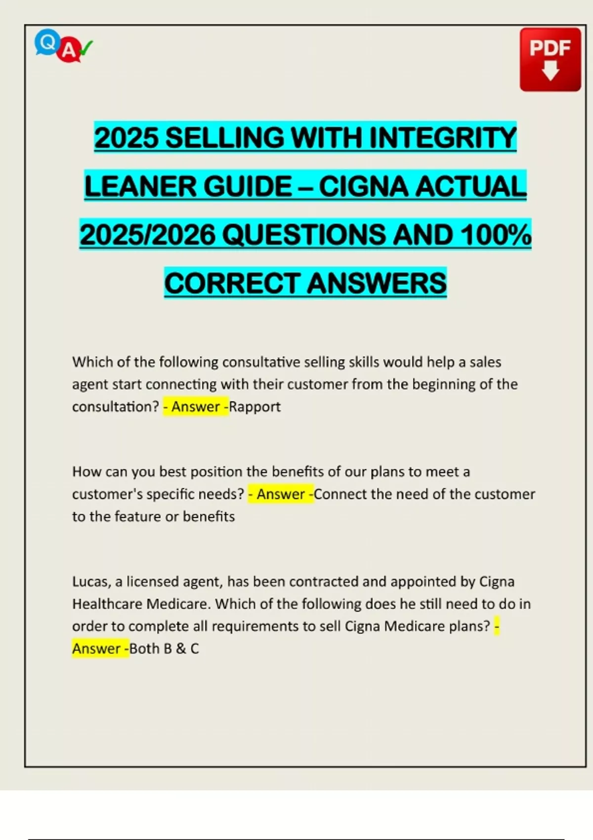 2025 SELLING WITH INTEGRITY LEANER GUIDE – CIGNA ACTUAL 2025/2026 ...