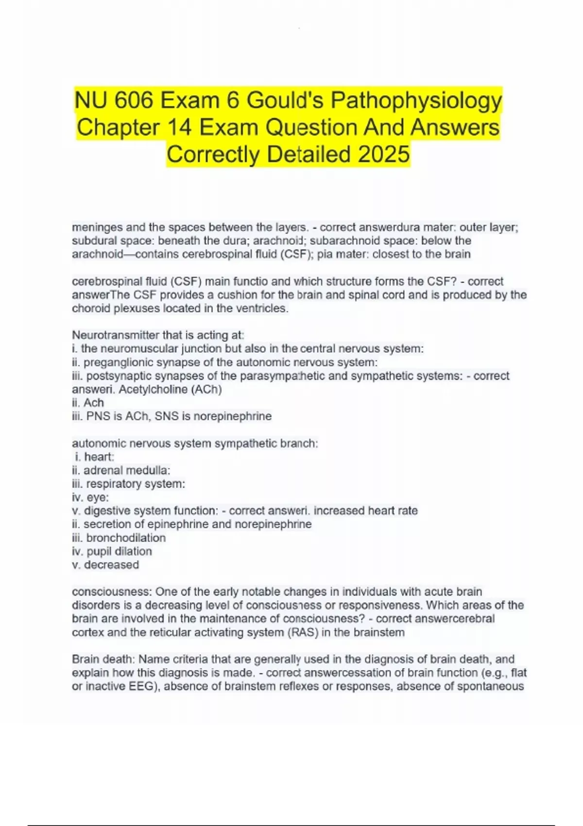 NU 606 Exam 6 Gould's Pathophysiology Chapter 14 Exam Question And ...