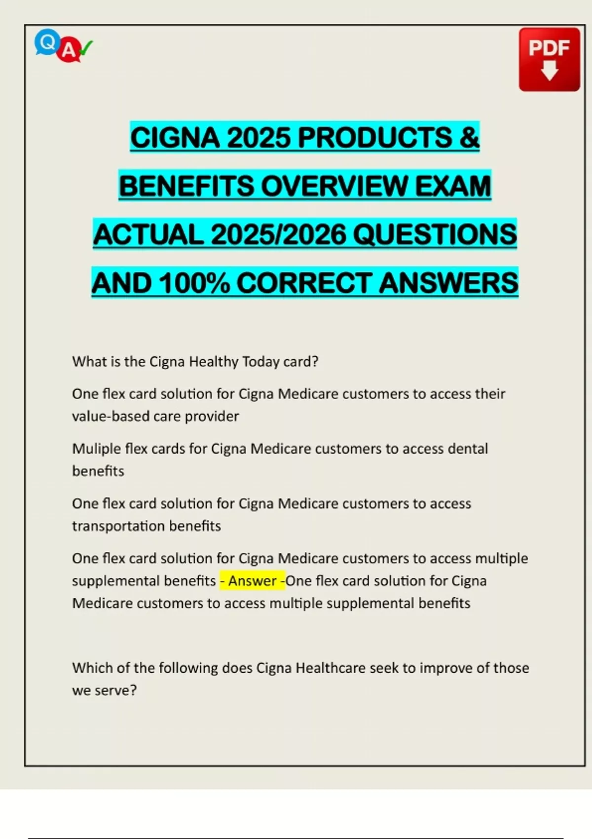 CIGNA 2025 PRODUCTS & BENEFITS OVERVIEW EXAM ACTUAL 2025/2026 QUESTIONS ...
