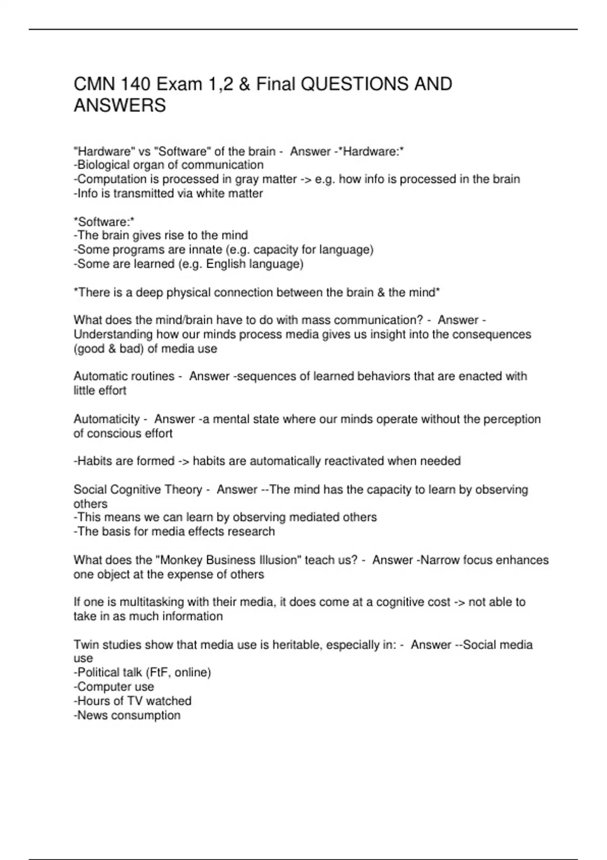 CMN 140 Exam 1,2 & Final QUESTIONS AND ANSWERS - CMPE 50 - Stuvia US