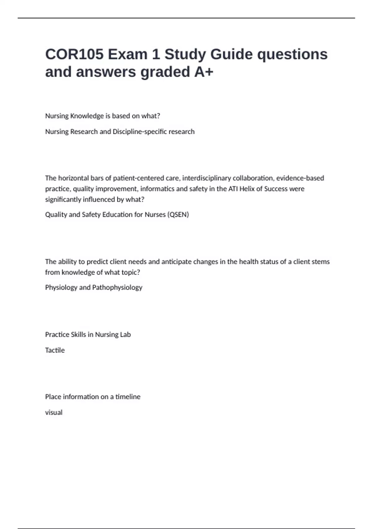 COR105 Exam 1 Study Guide questions and answers graded A+ - COR 105 ...