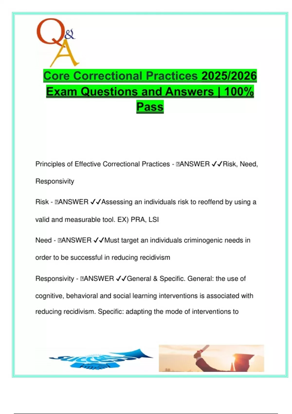 Core Correctional Practices 2025/2026 | 70+ Verified Q&A | Risk-Need ...