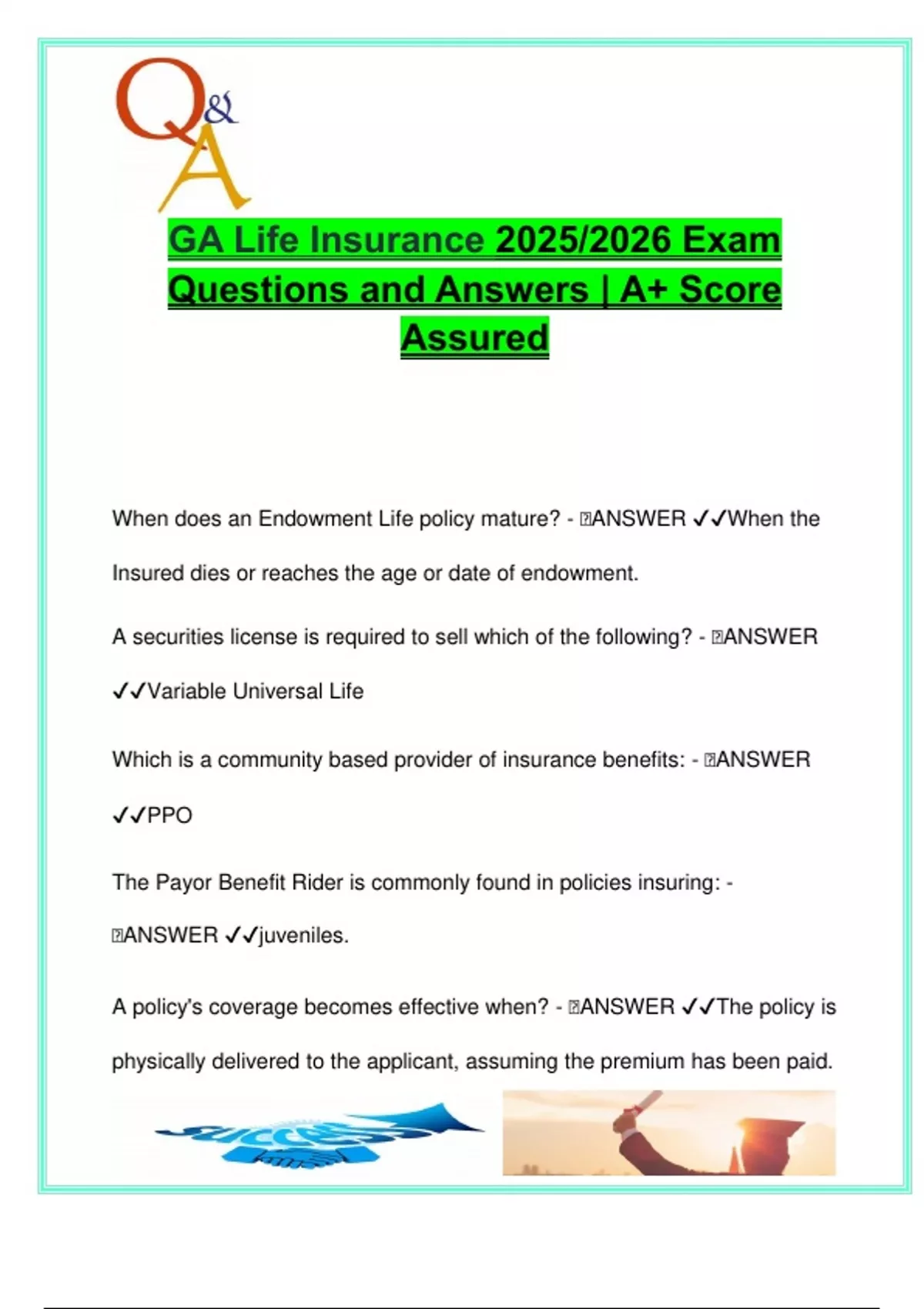 Georgia Life Insurance Exam 2025/2026 | 250+ Real Exam Q&A | Whole Life ...
