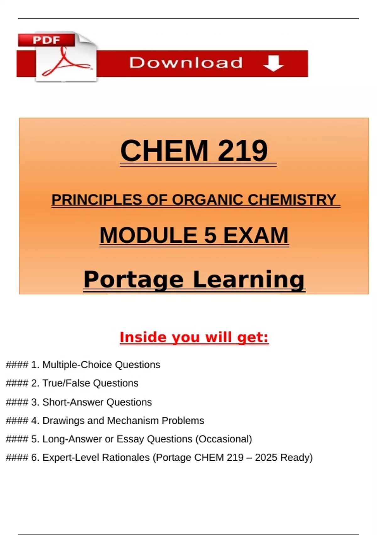 CHEM 219 Module 5 Exam (2025) – Principles of Organic Chemistry – Portage Learning Verified Qs ...