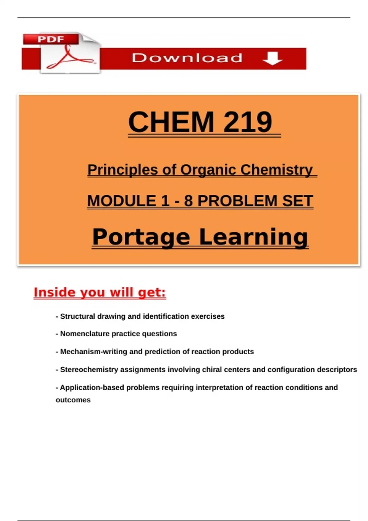 CHEM 219 Modules 1–8 Problem Set (2025) – Principles of Organic Chemistry | Portage Learning ...