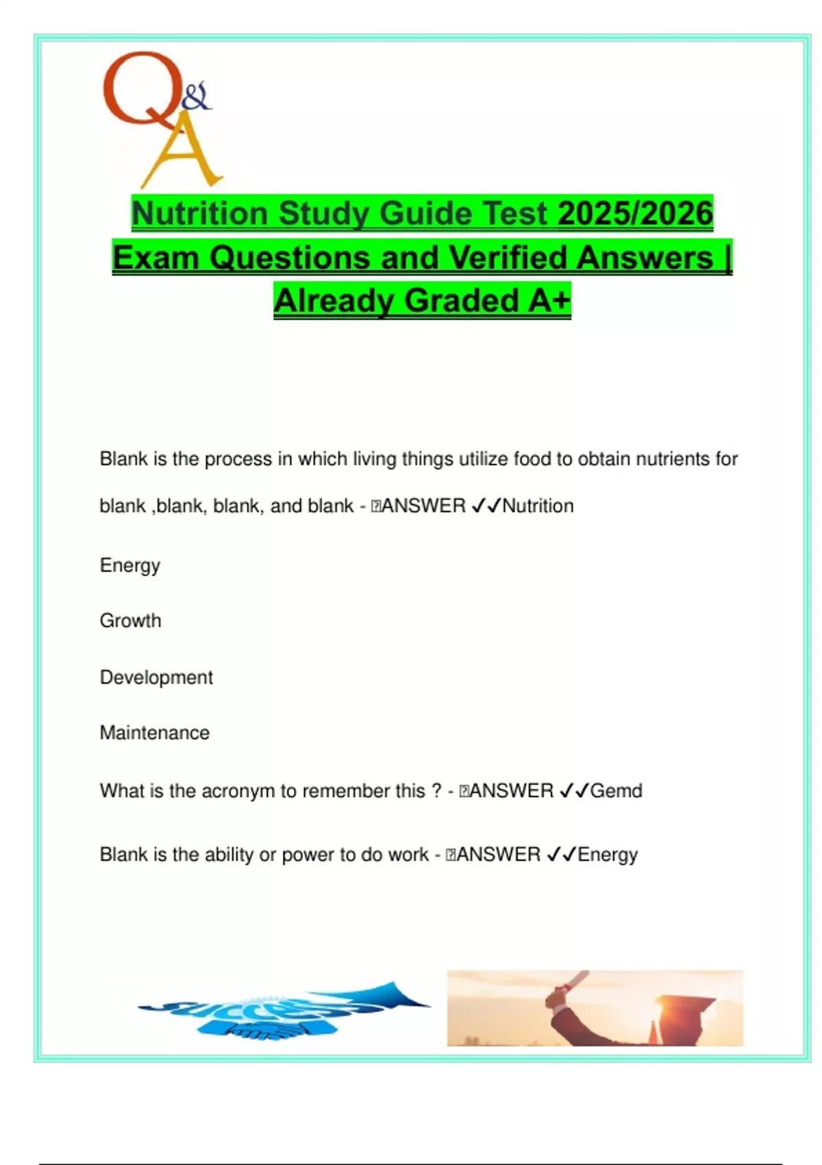 Nutrition Study Guide Test 2025/2026 – 130+ Verified Q&A ...
