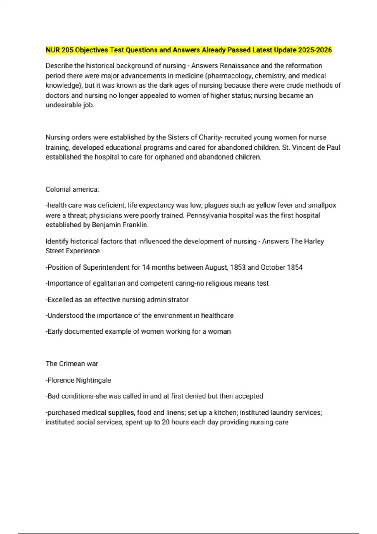 NUR 205 Objectives Test Questions and Answers Already Passed Latest ...