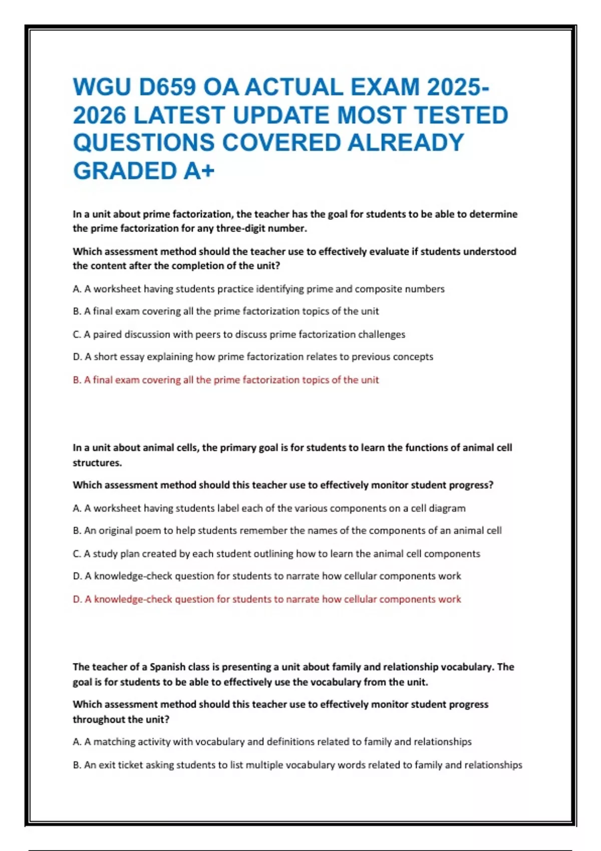 WGU D659 OA ACTUAL EXAM LATEST UPDATE MOST TESTED QUESTIONS COVERED ...