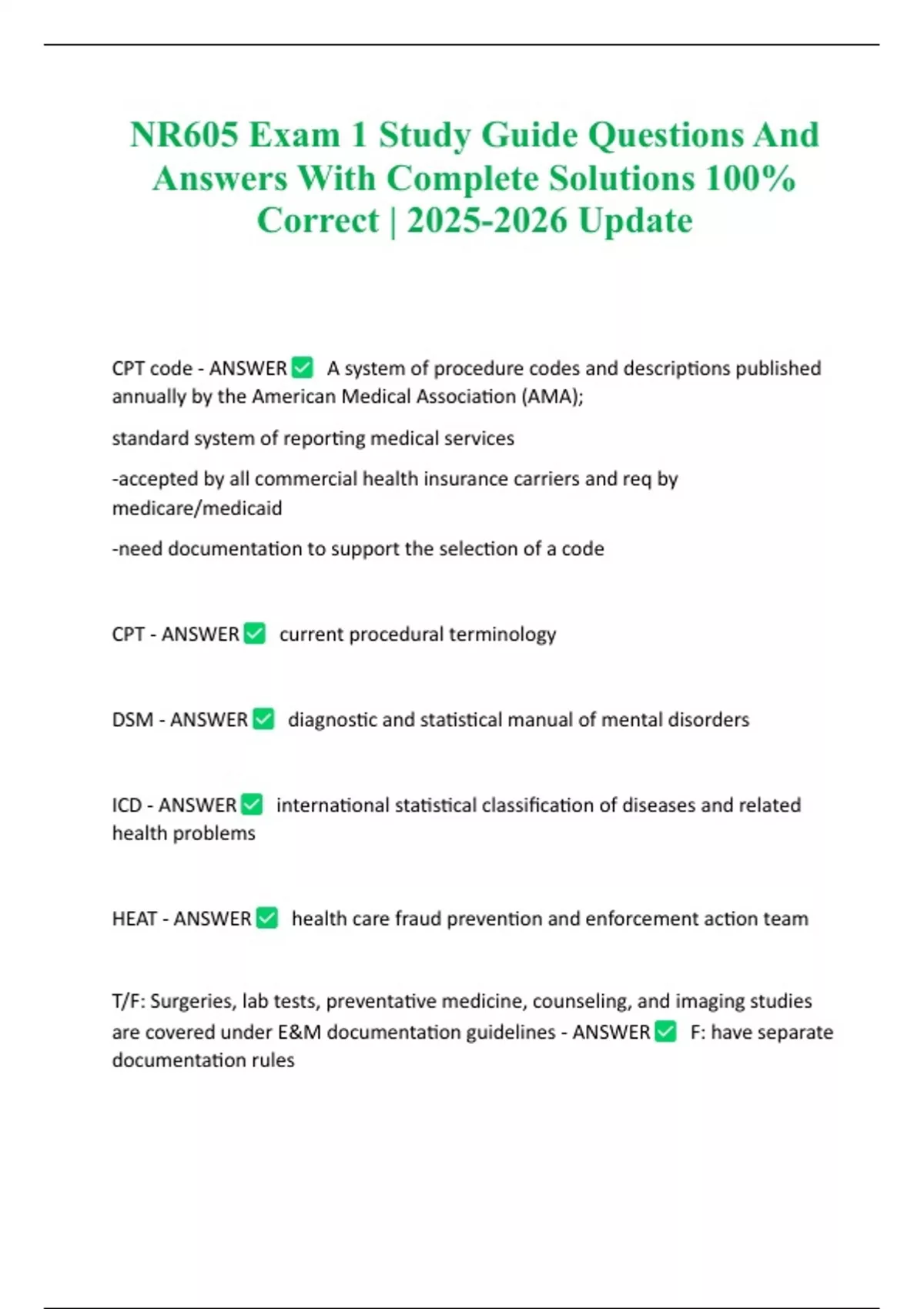 NR605 Exam 1 Study Guide Questions And Answers With Complete Solutions ...