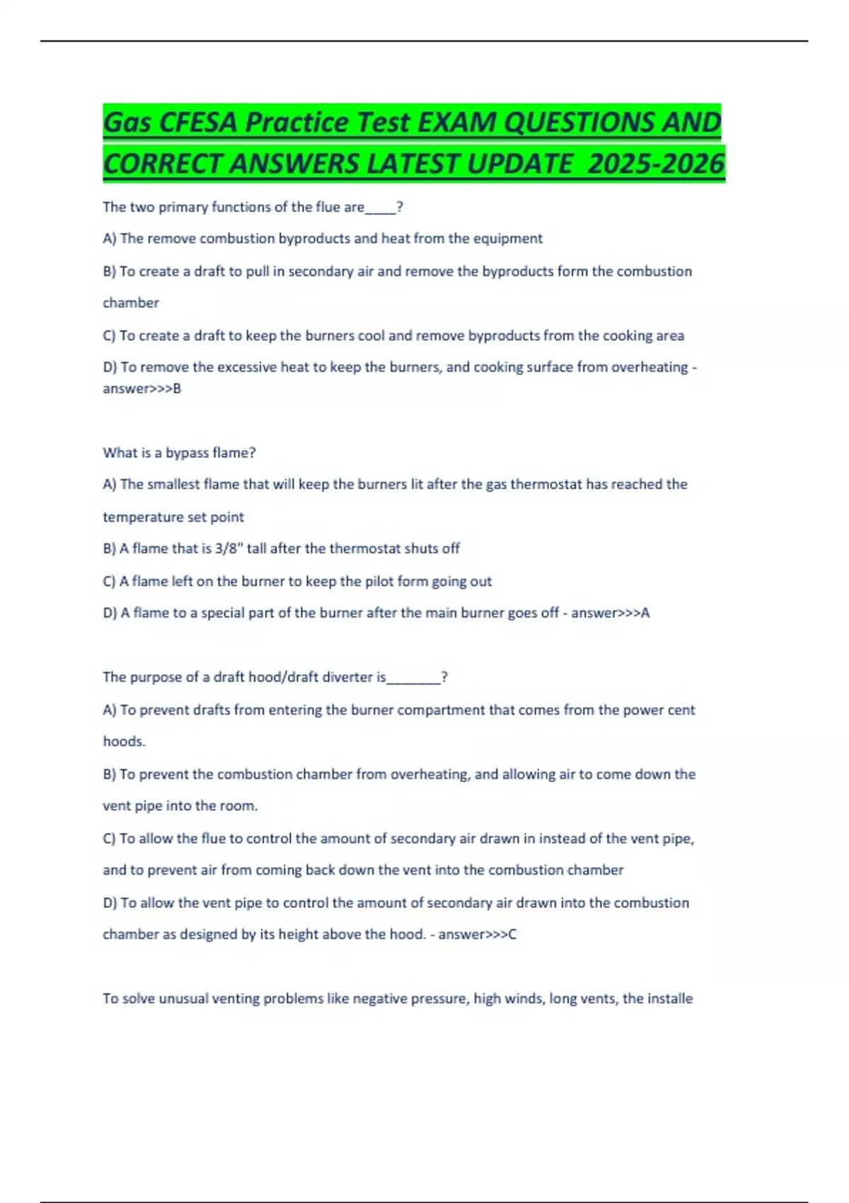 Gas CFESA Practice Test EXAM QUESTIONS AND CORRECT ANSWERS LATEST ...