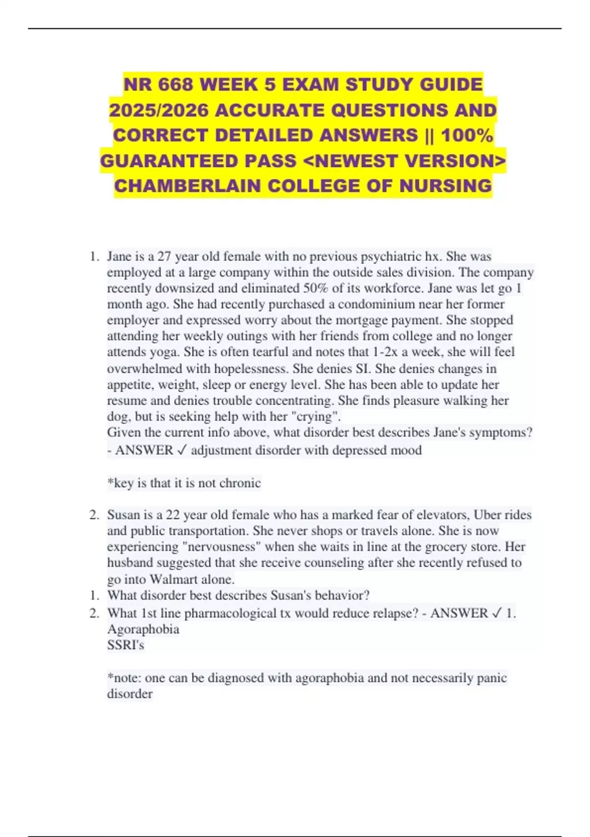 NR 668 WEEK 5 EXAM STUDY GUIDE 2025/2026 ACCURATE QUESTIONS AND CORRECT ...